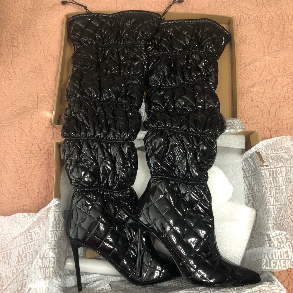 Steve Madden Silhouette Stiletto Boots Black Leather … - Gem